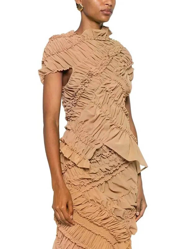Magda Butrym Ruffled High Neck Top - Neutrals