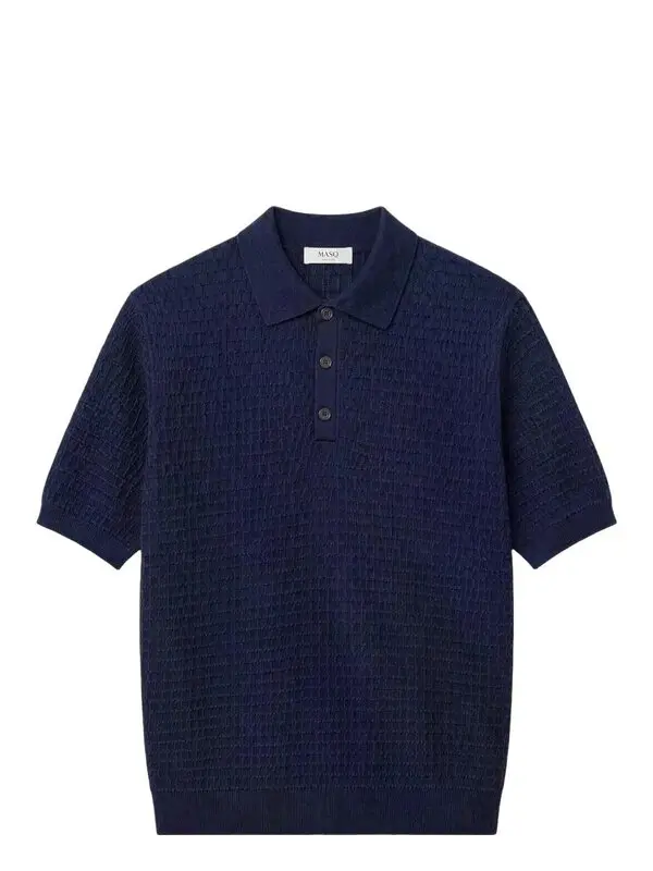 MASQ Textured-knit Polo Shirt - Blue