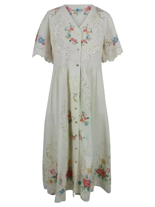 Sea Astrid Floral-embroidered Midi Dress - Neutrals
