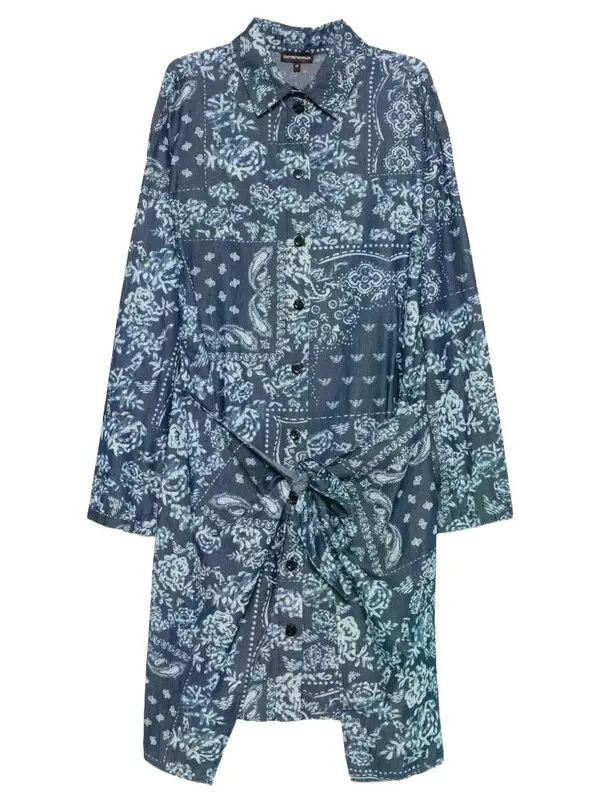 Emporio Armani Bandana-print Asymmetric Dress - Blue