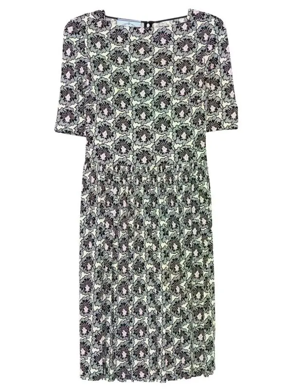 Prada Printed Gathered Dress - Neutrals