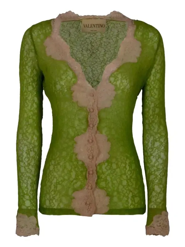 Valentino Garavani Lace-panelled Button-up Cardigan - Green