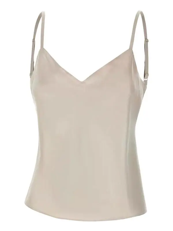 Vince Satin V-neck Top - Neutrals