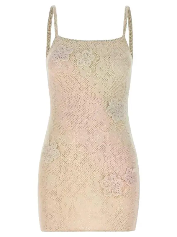 MC2 SAINT BARTH Crochet-knit Flower Appliqué Mini Dress - Neutrals