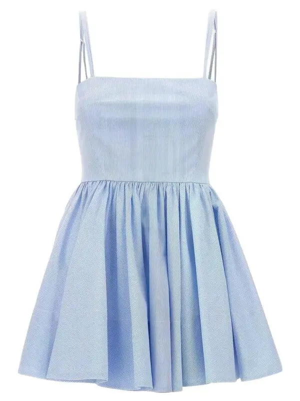 Andamane The Attico Carrie Micro-stripe Pleated Mini Dress - Blue