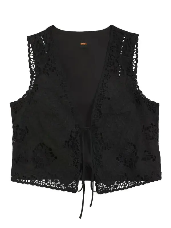 BOSS Embroidered Tie-fastening Top - Black