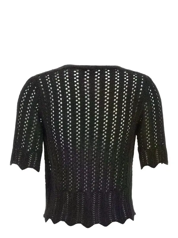 KAOS Openwork Knit Scalloped-edge Cropped Cardigan - Black