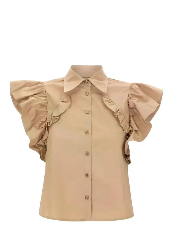 KAOS Ruffled Cropped Shirt - Brown