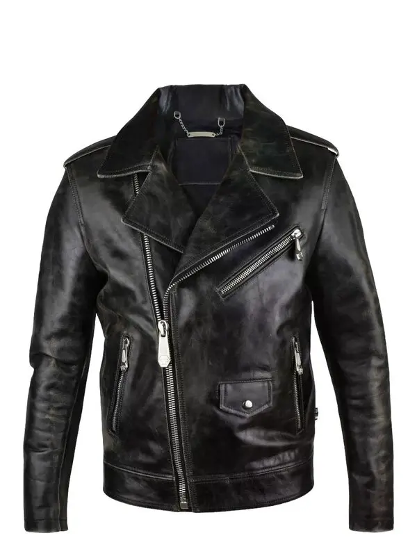 Philipp Plein Leather Biker Jacket - Black