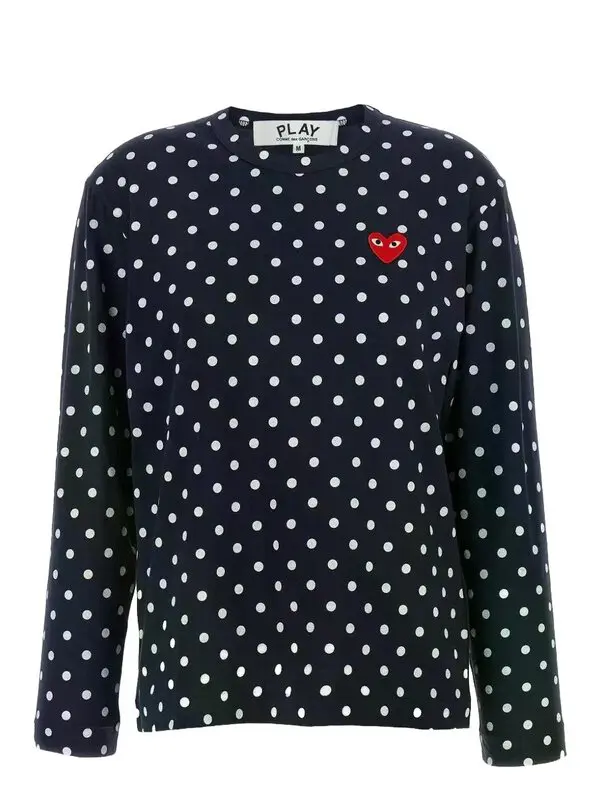 Play Comme Des Garcon Polka Dot Heart Patch Long Sleeve T-shirt - Blue