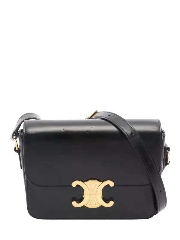 Celine Shiny Calfskin Triomphe Crossbody Bag - Black