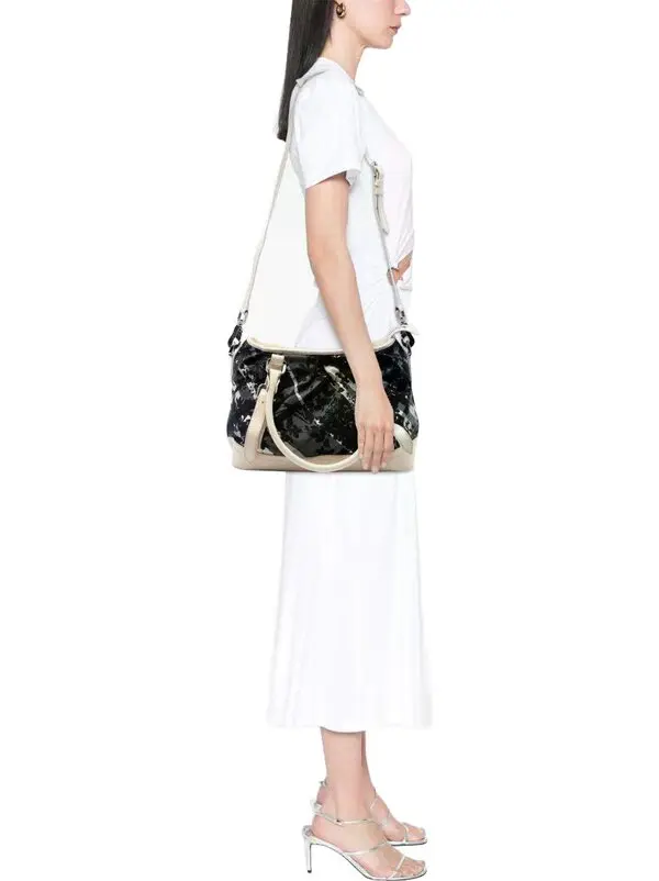 Burberry Floral Beat Check Nylon And Patent Satchel - Grey