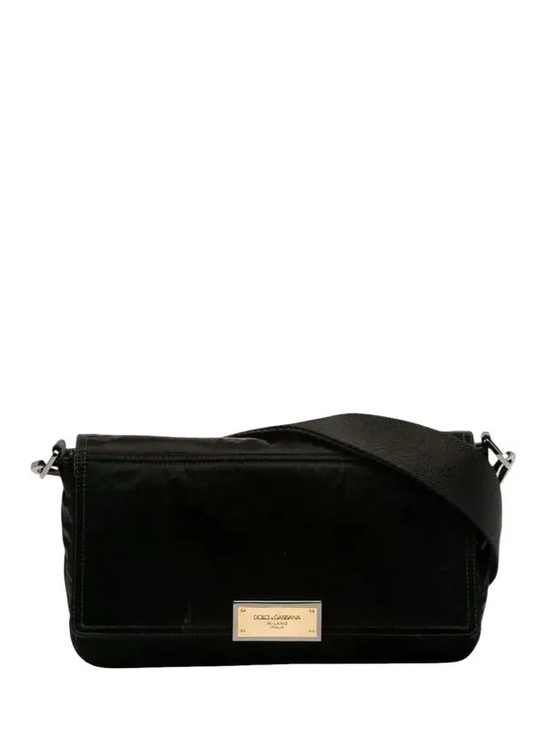 Dolce & Gabbana Nylon Logo Plaque Messenger Bag - Black