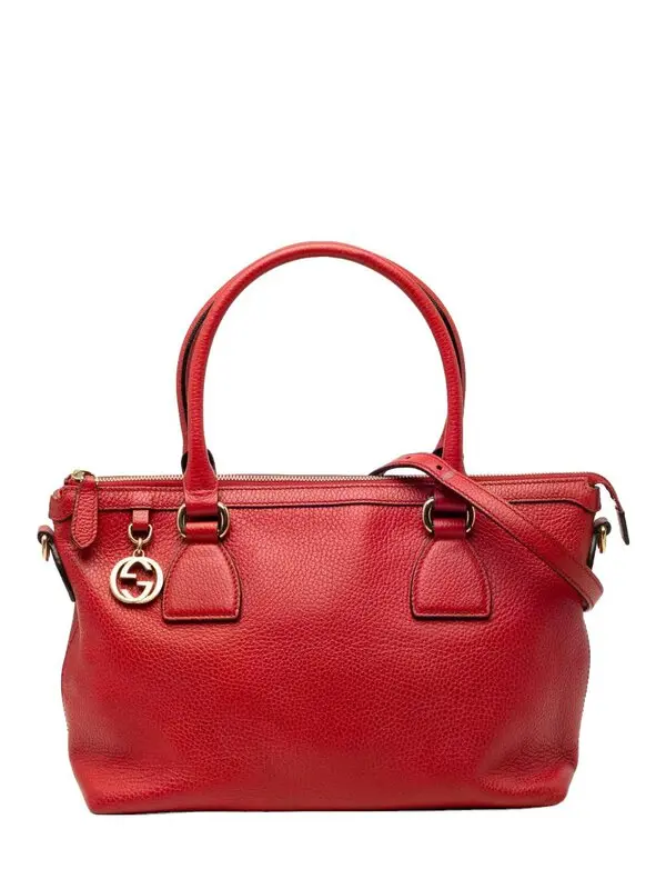 Gucci Calfskin Gg Charm Satchel - Red