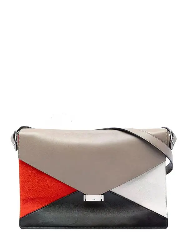 Celine Multicolor Leather And Pony Hair Diamond Shoulder Bag - Grey