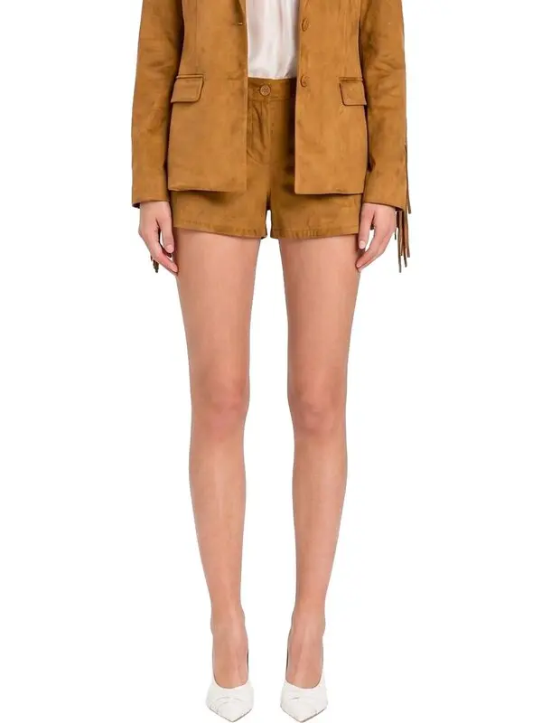 TWINSET Mid-rise Straight-leg Faux Suede Chino Shorts - Brown