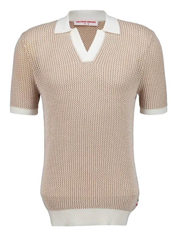 Orlebar Brown Biscuit Horton Chevron Crochet Polo - Beige
