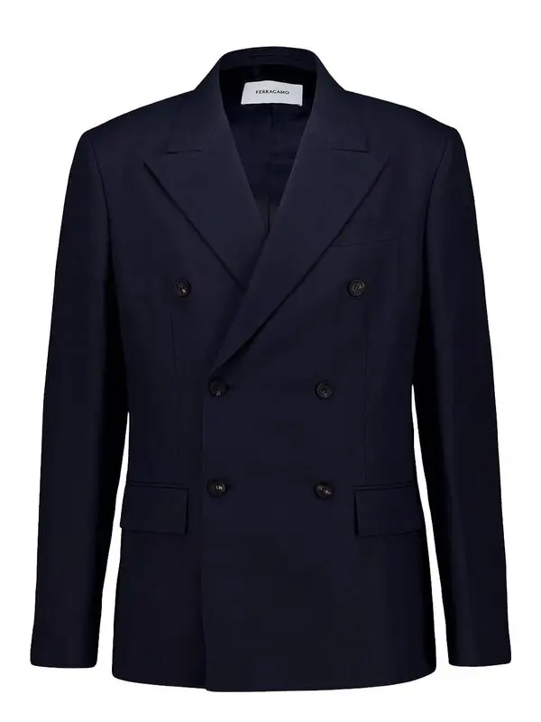 FERRAGAMO Navy Double-breasted Blazer - Blue