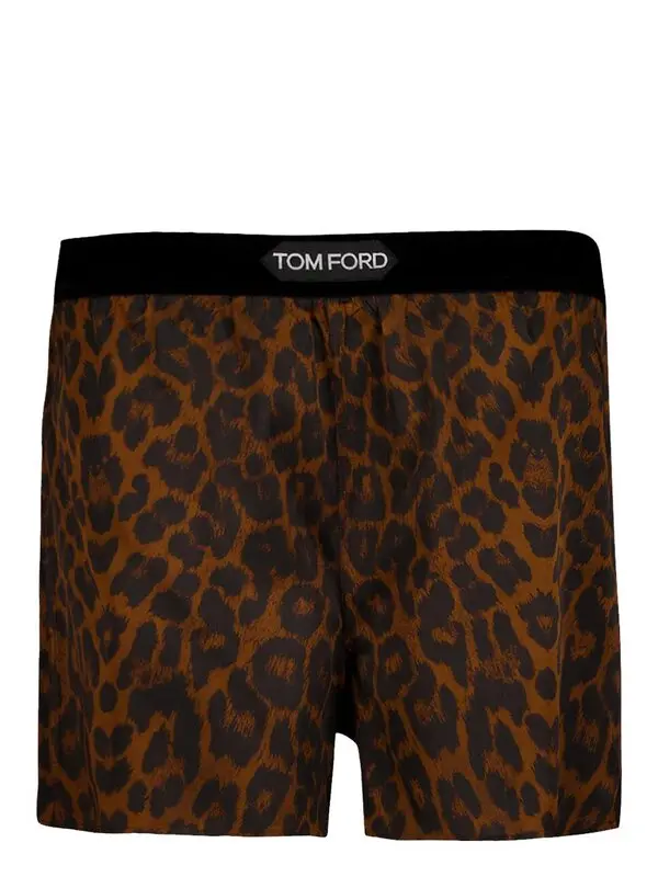 TOM FORD Leopard Print Silk Shorts - Brown