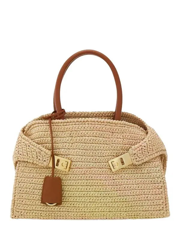 FERRAGAMO Hug Woven-raffia Tote Bag - Neutrals