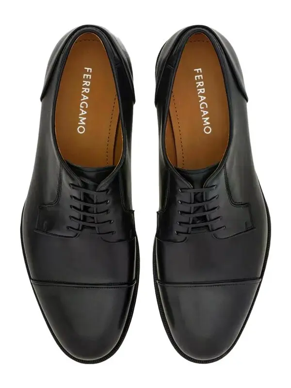 FERRAGAMO Calfskin Derby Shoes With Stitching Detail - Black