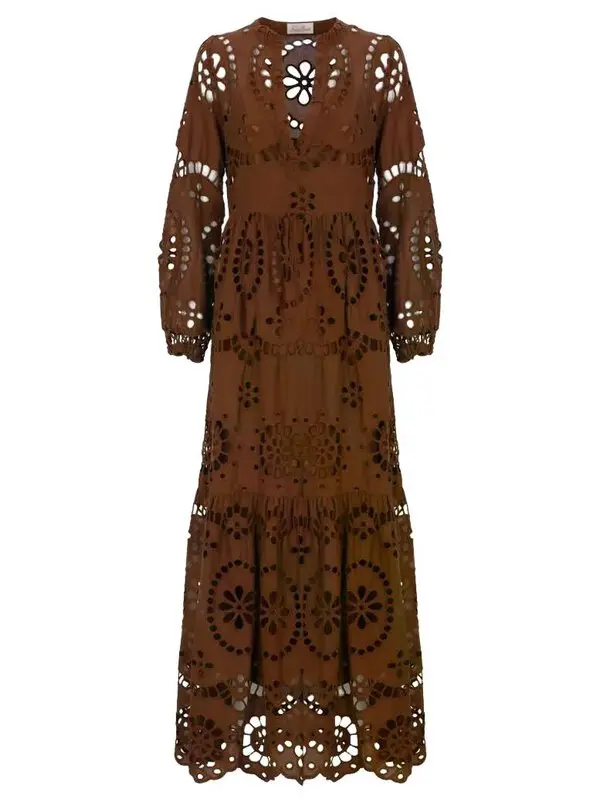 MC2 SAINT BARTH Sylvia Broderie Anglaise Maxi Dress - Brown