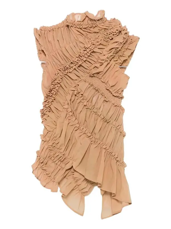 Magda Butrym Asymmetrical Ruffle High Neck Top - Neutrals