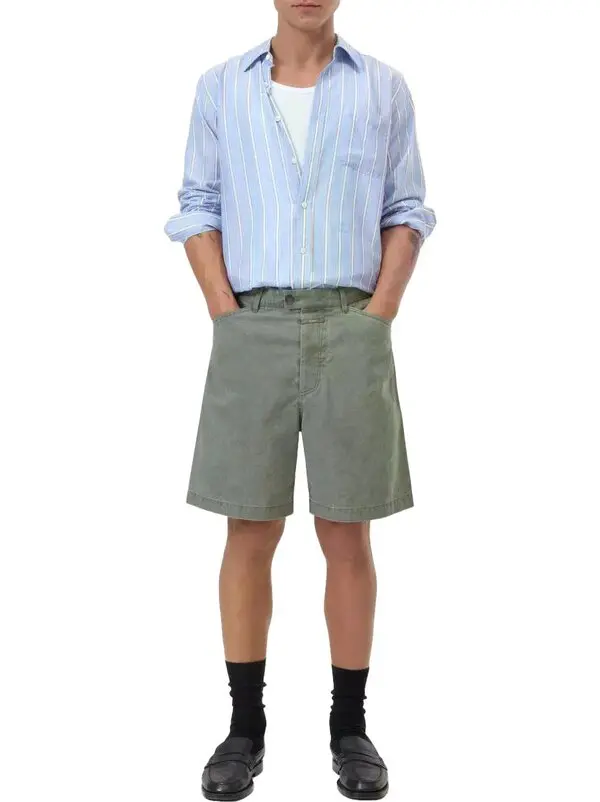 Closed Chino Shorts With Logo Patch - Green