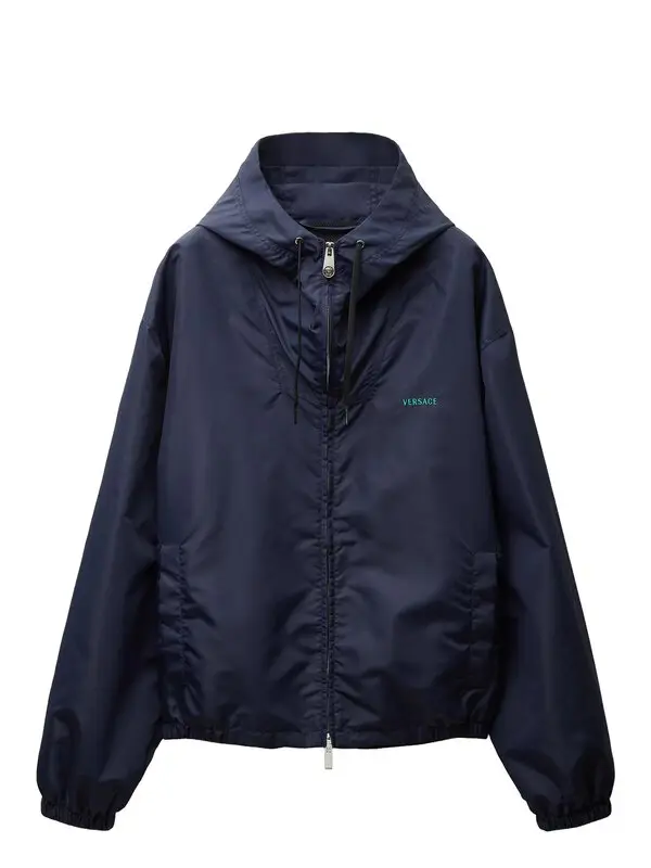Versace Embroidered Nylon Hooded Windbreaker - Navy