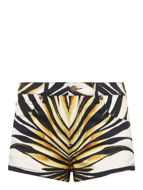Roberto Cavalli Ray Of Gold" Printed Denim Shorts - Yellow