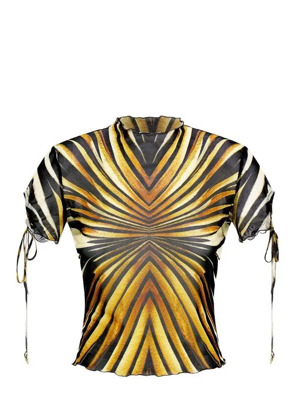 Roberto Cavalli Ray Of Gold" Printed High Neck Tee - Yellow