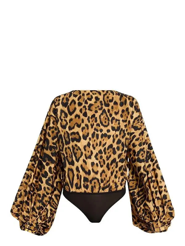 Alaïa Backless Bodysuit With Balloon Sleeves In Taffeta - Brown