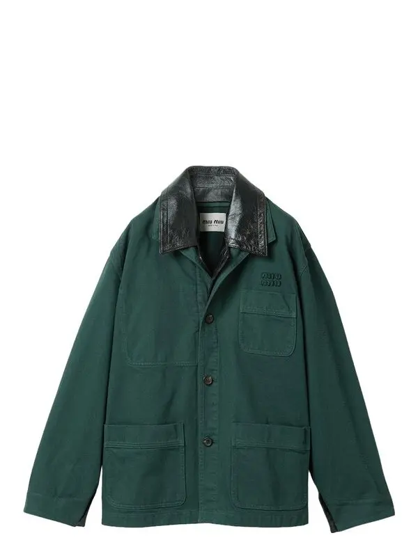 Miu Miu Single Breasted Gabardine And Leather Jacket - Green