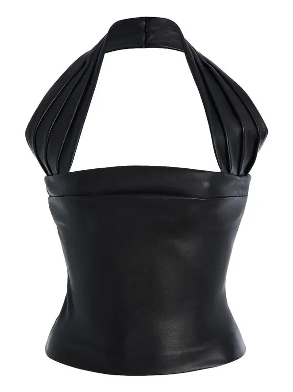 LAQUAN SMITH Halter Neck Pleated Detail Top - Black
