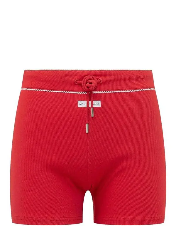 MARINE SERRE Light Ribbed Jersey Drawstring Waist Mini Shorts - Red
