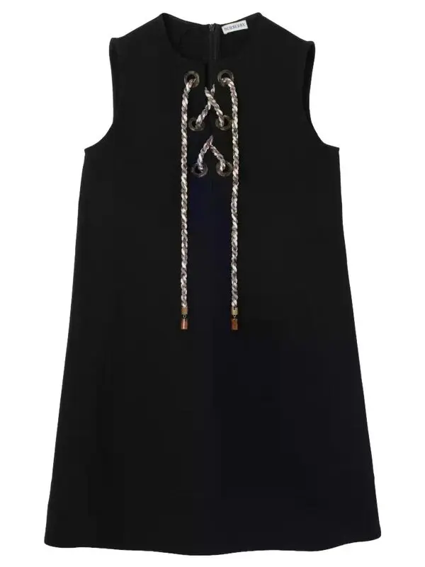 Burberry Cady A-line Mini Dress With Check Lace-up Detail - Black