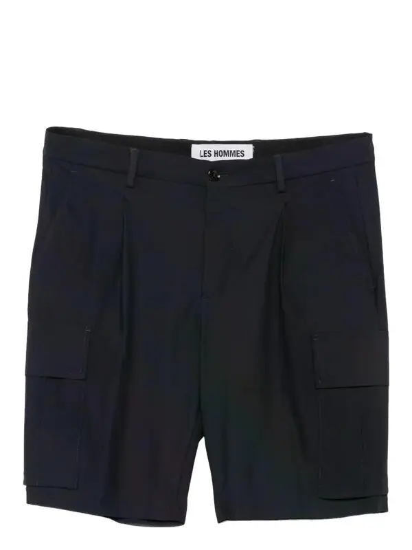 LES HOMMES Pleated Cargo Shorts - Blue