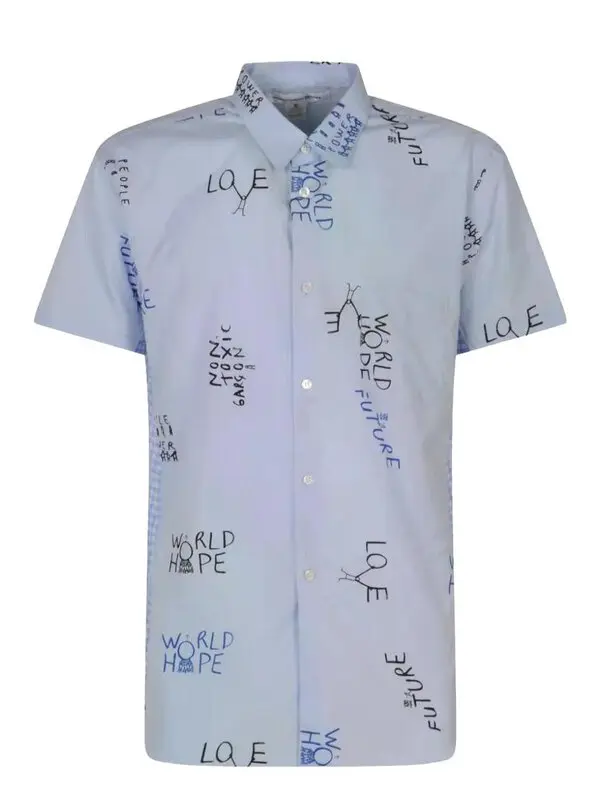 Comme Des Garçons Graffiti-print Check-panel Shirt - Blue