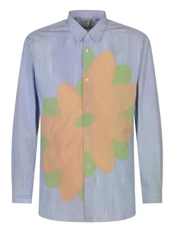 Comme Des Garçons Stripe-pattern Floral-print Shirt - Blue