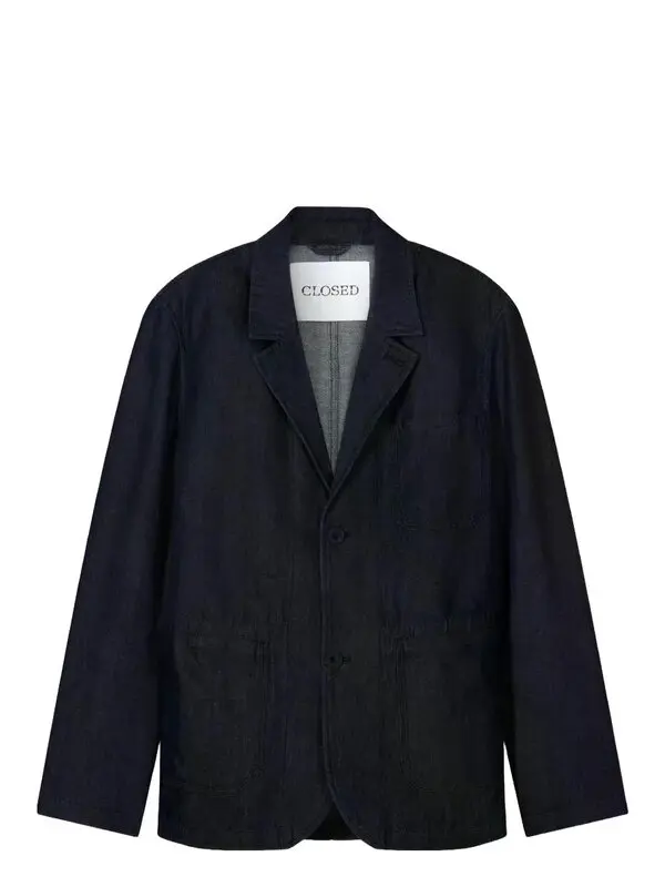 Closed Notch Lapel Patch Pocket Denim Jacket - Blue