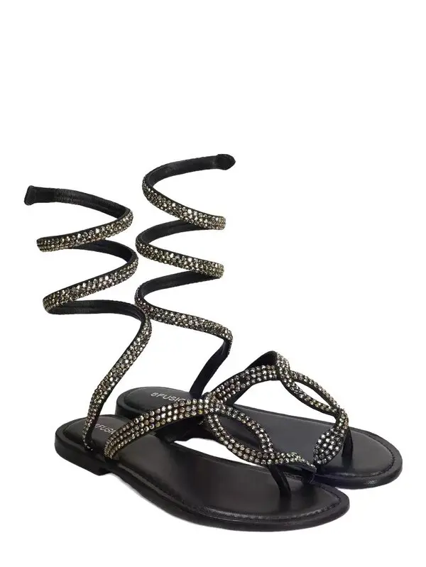 FUSION Crystal Embellished Spiral Sandals - Black