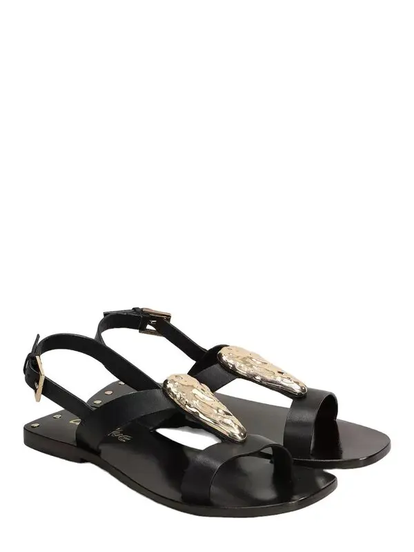 CORAL BLUE Hammered-plaque Slingback Sandals - Black