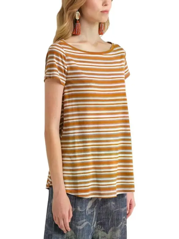 Malìparmi Striped Boat Neck T-shirt - Brown