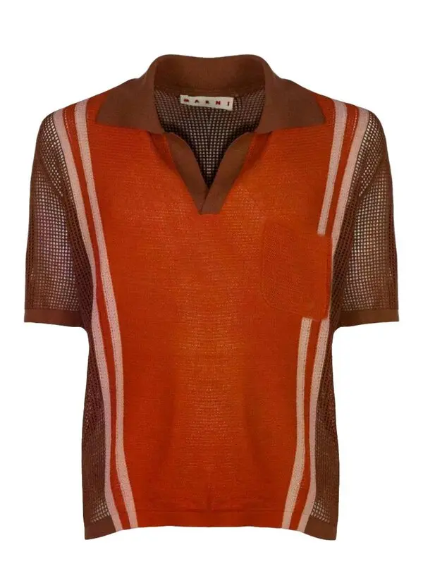 Marni Stripe-detail Mesh-knit Polo-collar T-shirt - Red