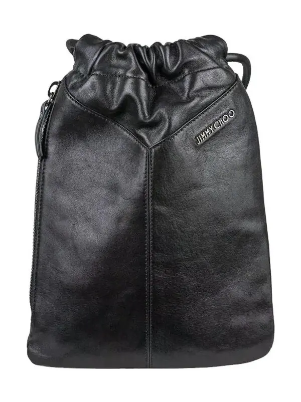 JIMMY CHOO Logo Leather Shoulder Bag - Black