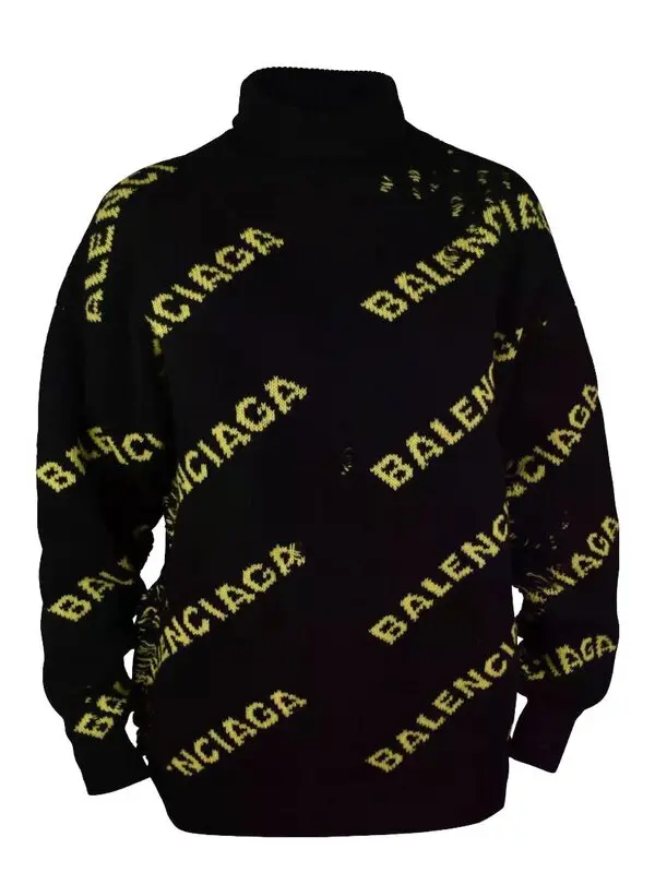 Balenciaga Logo Ribbed Turtleneck Sweater - Black