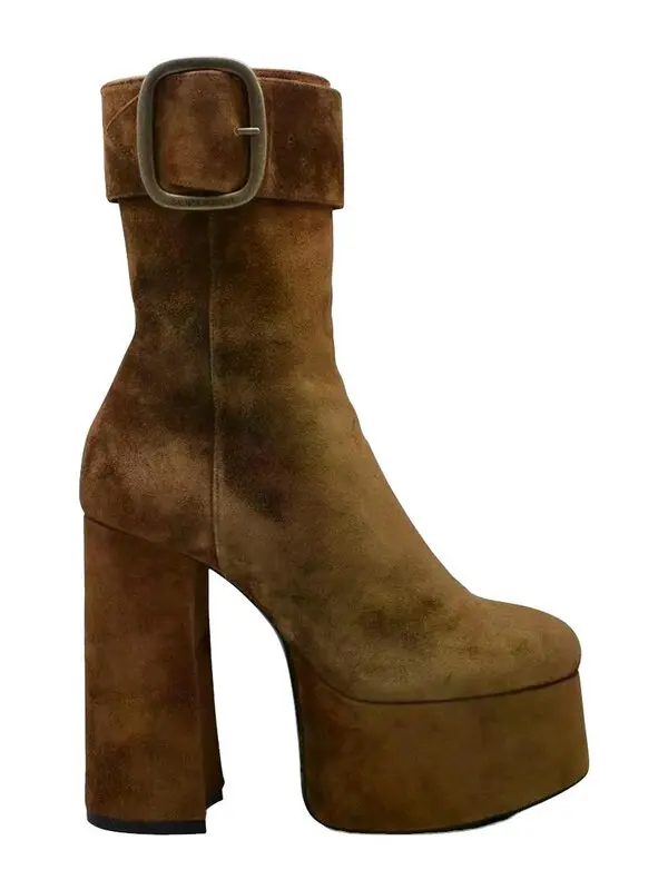 Saint Laurent Billy Buckle Platform Boots - Brown