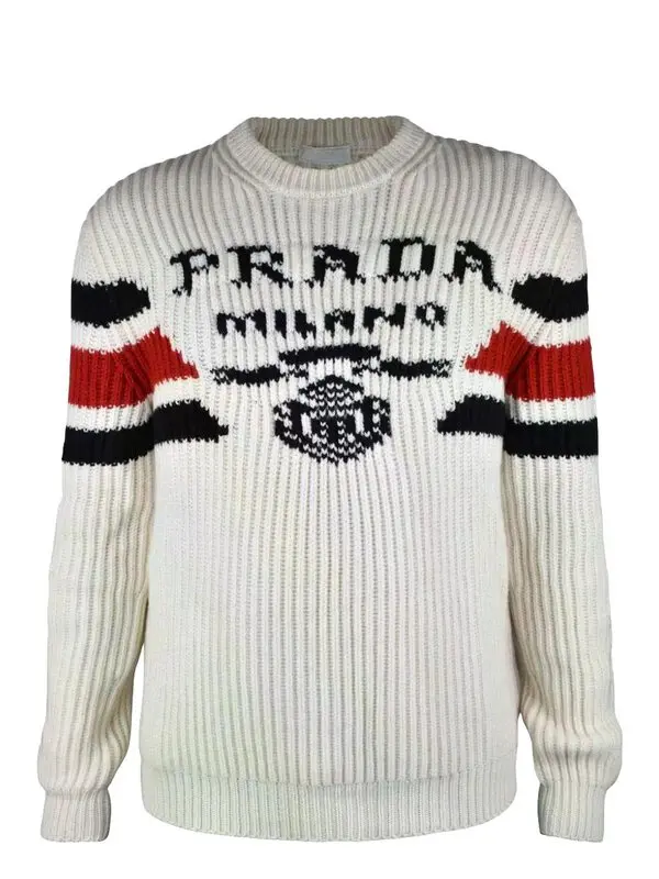 Prada Logo Striped Cashmere Sweater - Neutrals