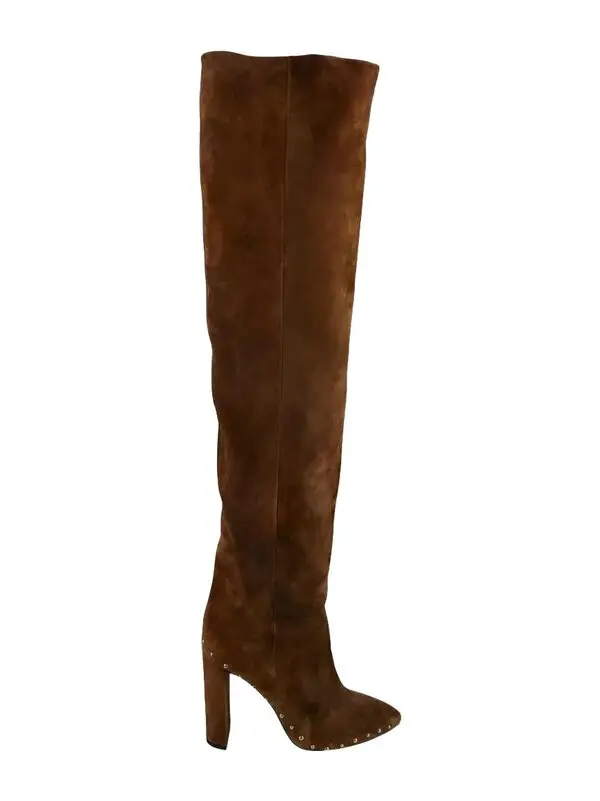 Saint Laurent Suede Studded Boots - Brown