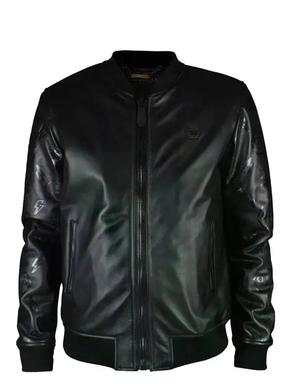 Philipp Plein Leather Bomber Jacket - Black